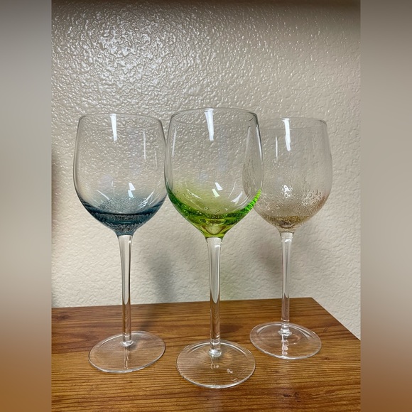 Dining | Rare Find 3 Bubble Colorful Wine Gls Goblets In Blue Olive ...